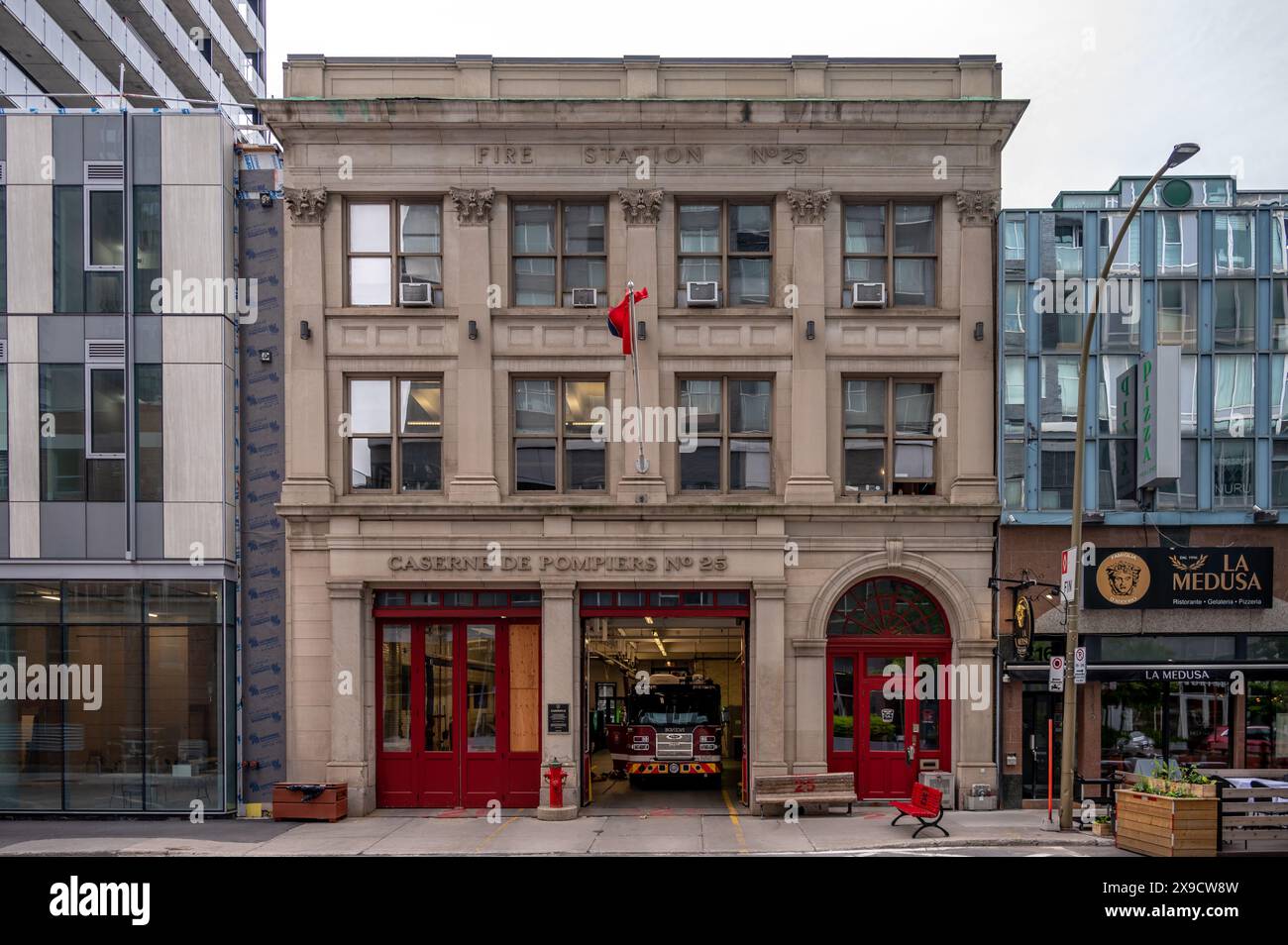 Montreal, Quebec - May 25, 2024: Facade of a fire station in downton ...