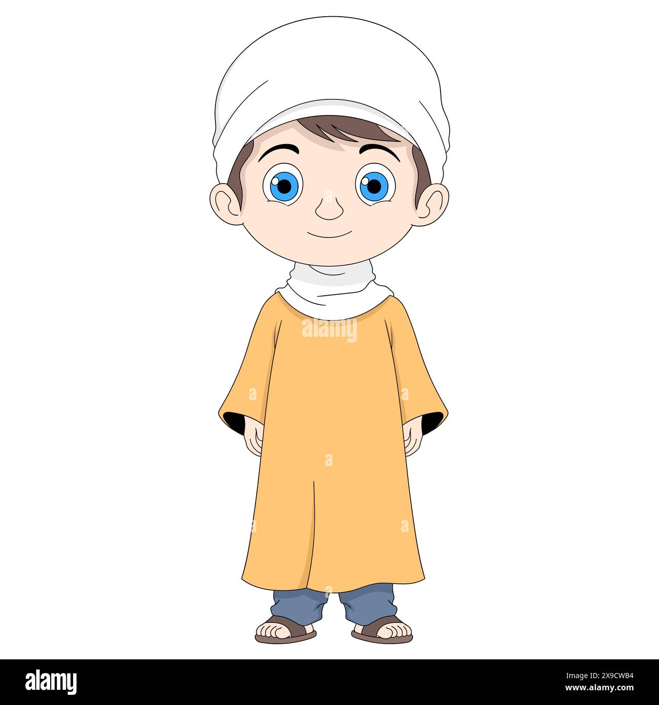 Illustration of a doodle cartoon religion, a Muslim boy standing, with ...