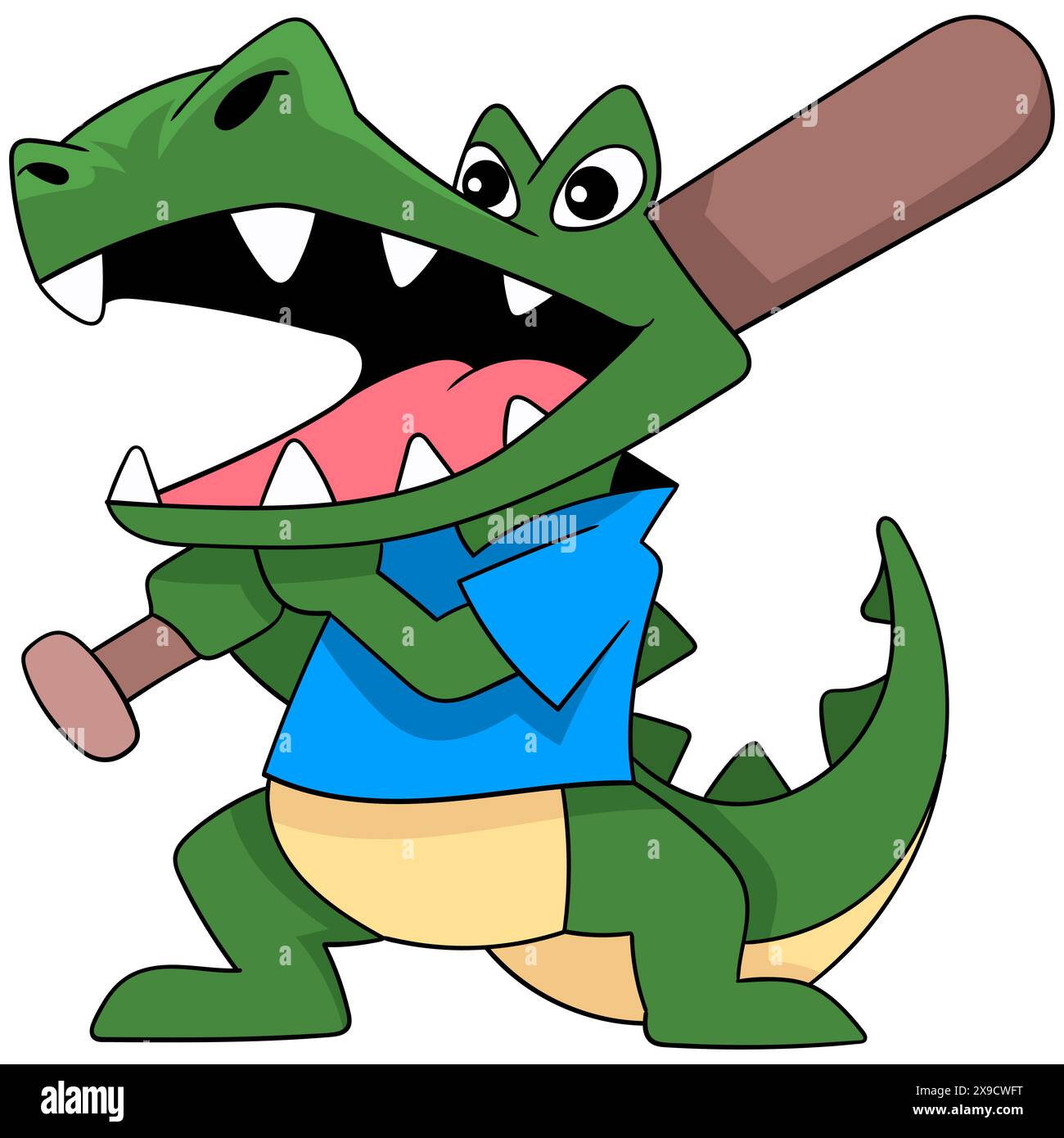 cartoon doodle illustration of sports animals, a crocodile with a happy ...
