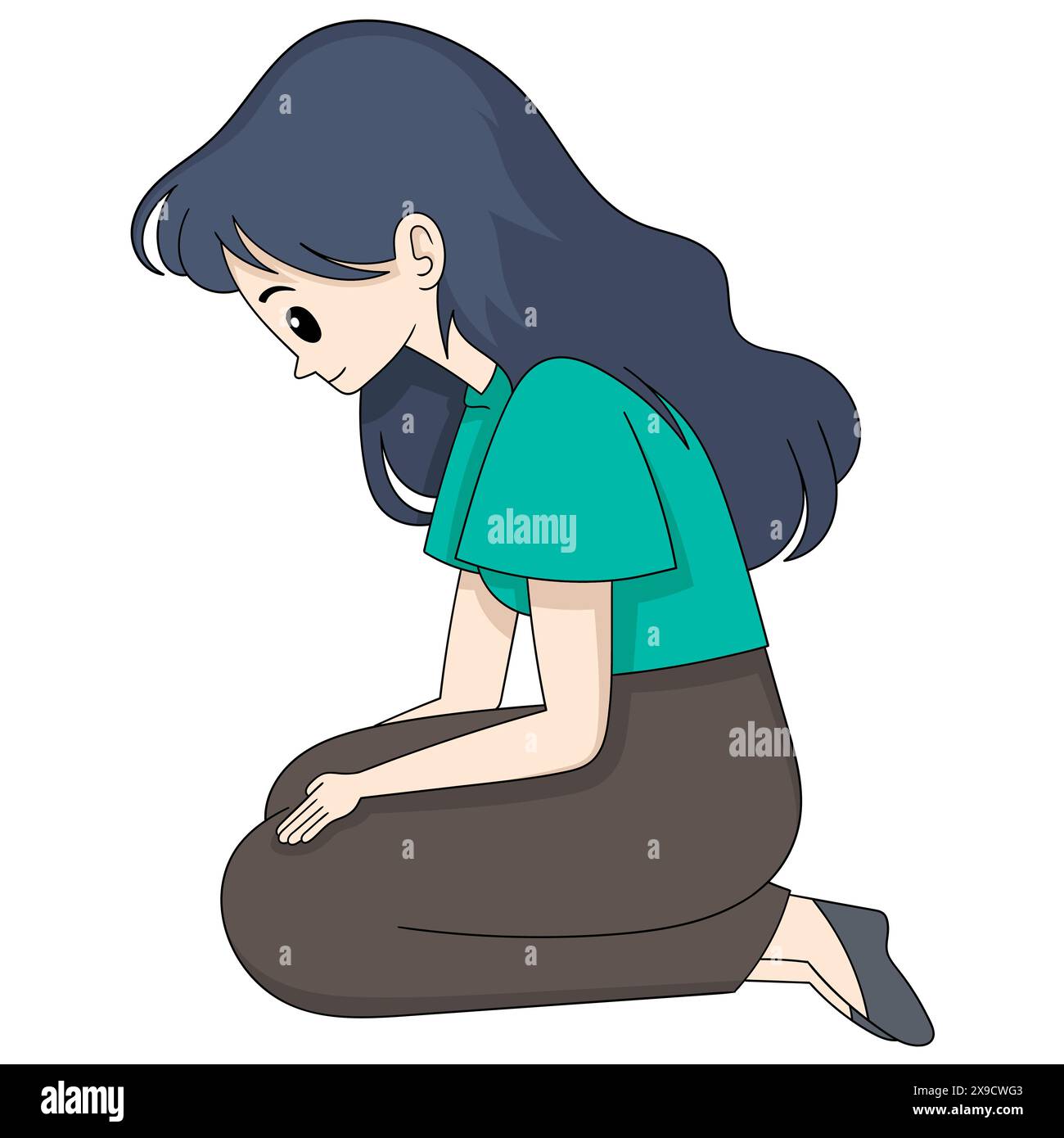 cartoon doodle illustration of women's activities, girl is sitting ...