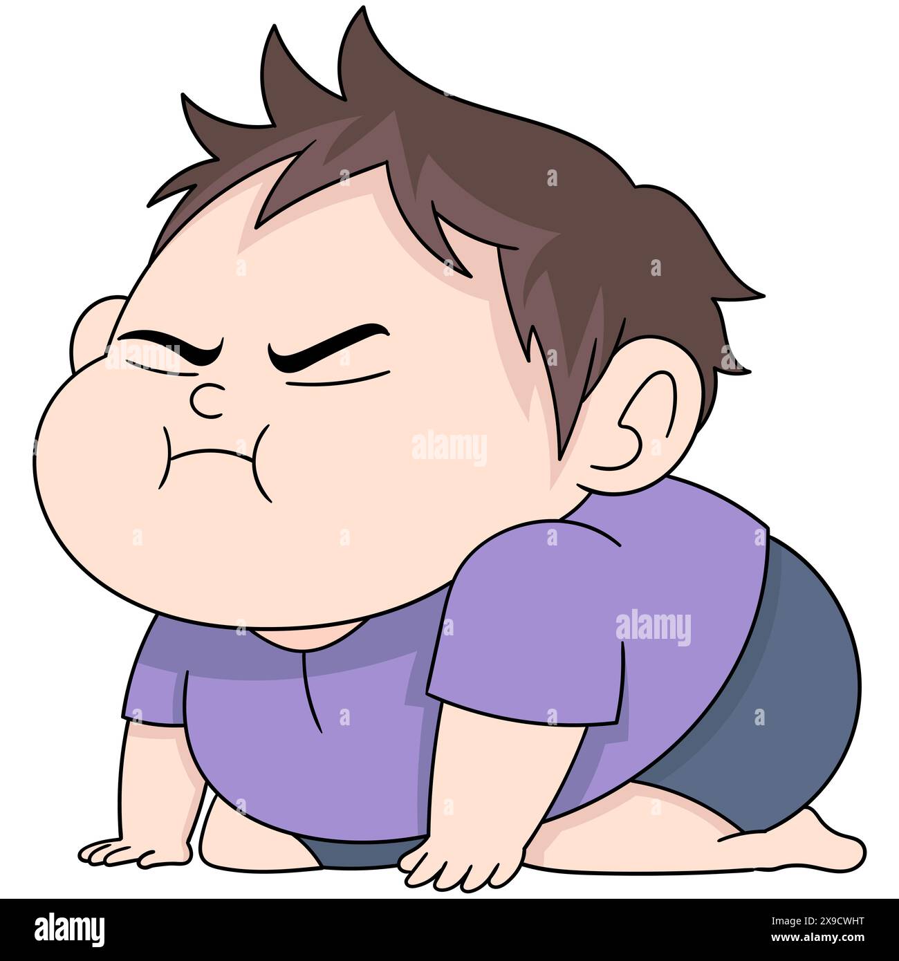 cartoon doodle image of people's behavior, a fat baby boy is crawling ...