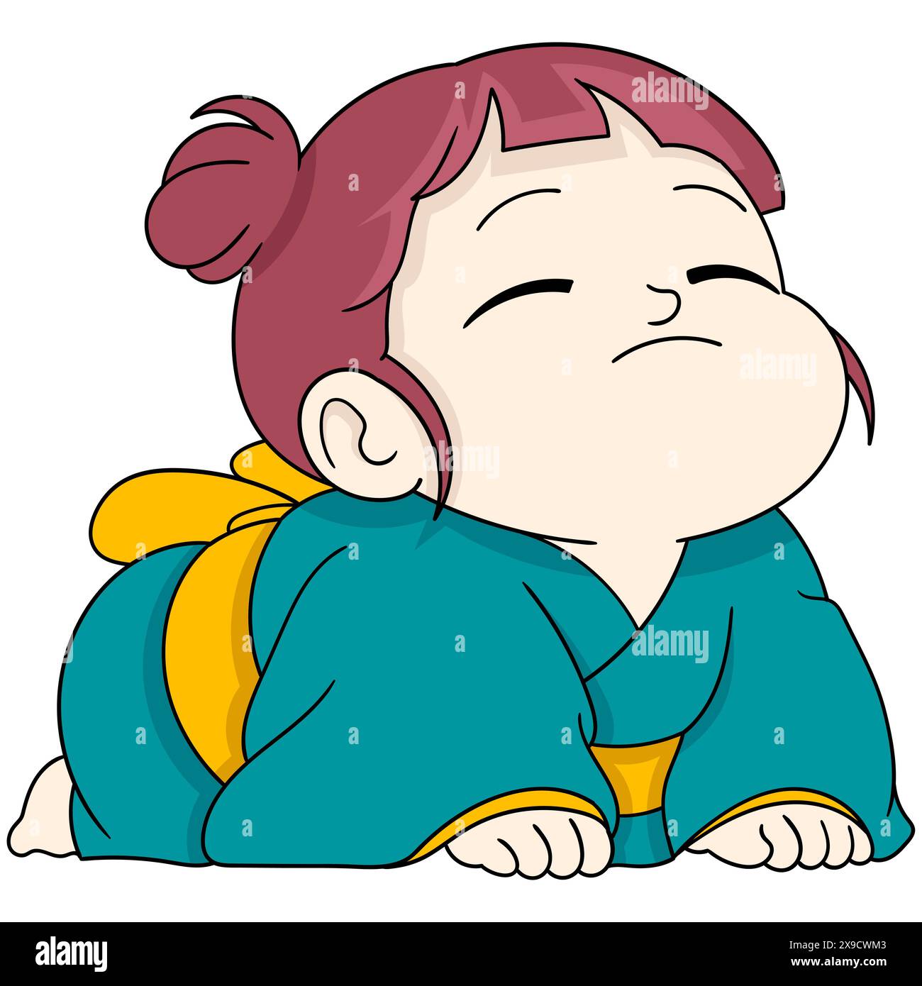 cartoon doodle image of people's behavior, a fat baby girl is crawling ...