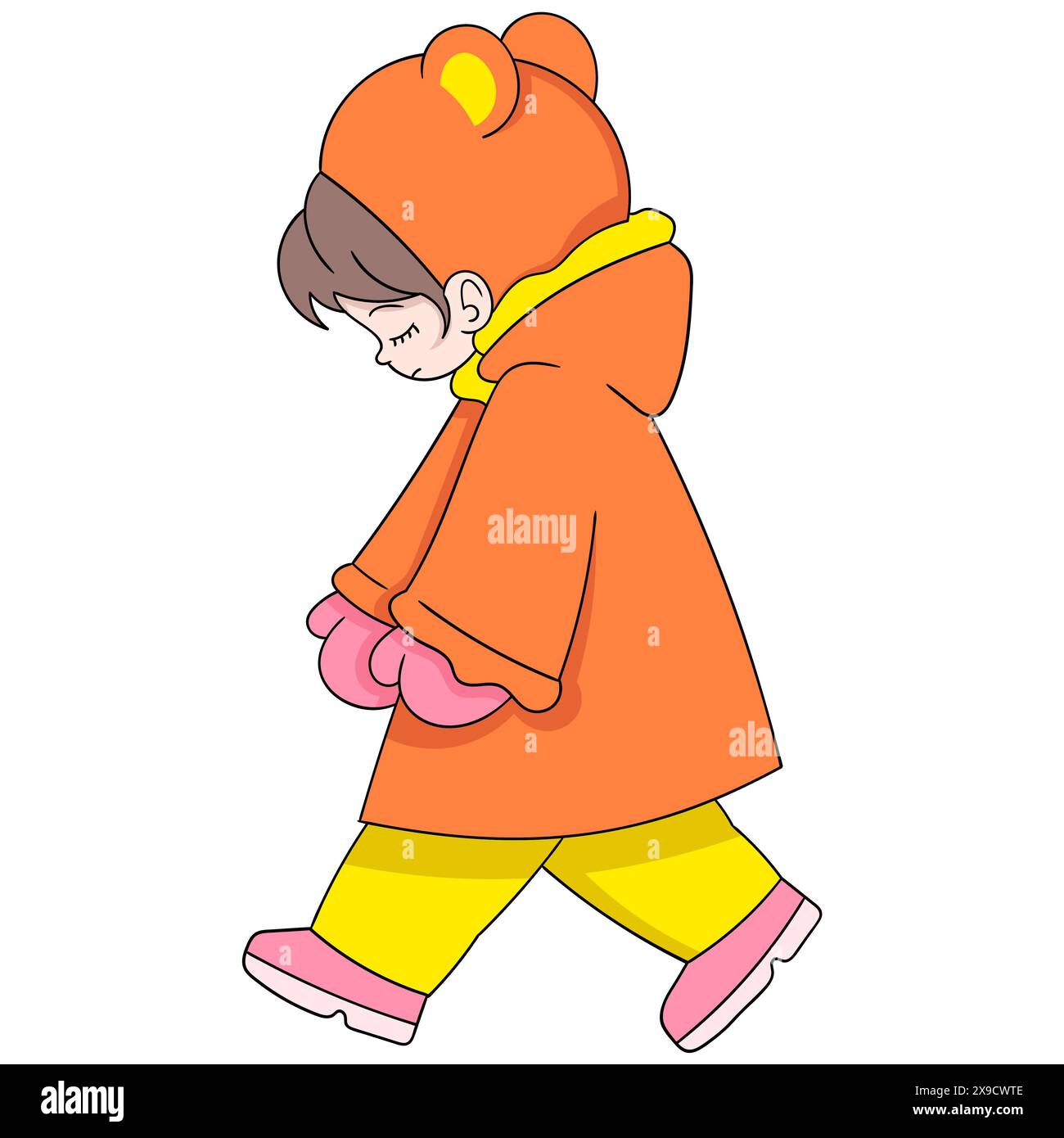 cartoon doodle illustration of people's activities, young girl wearing ...