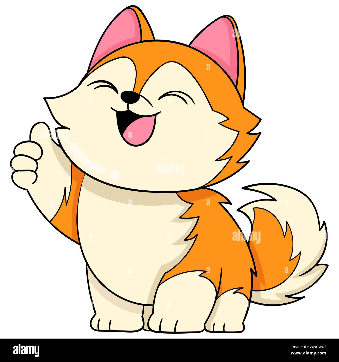 illustration of a doodle drawing of a cartoon animal, a fat orange wolf ...