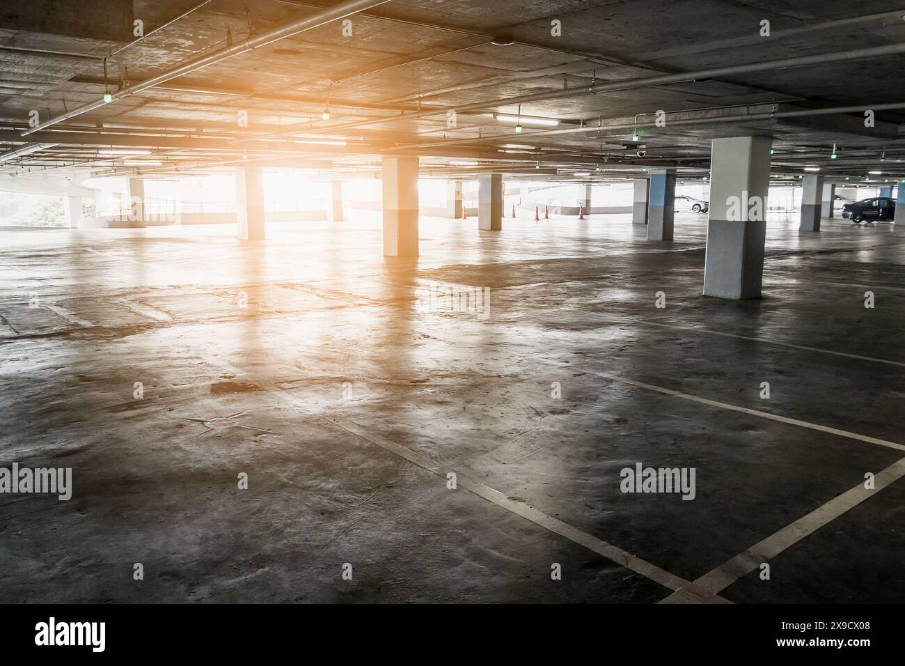 interior of empty vacant car parking garage space in shopping mall ...