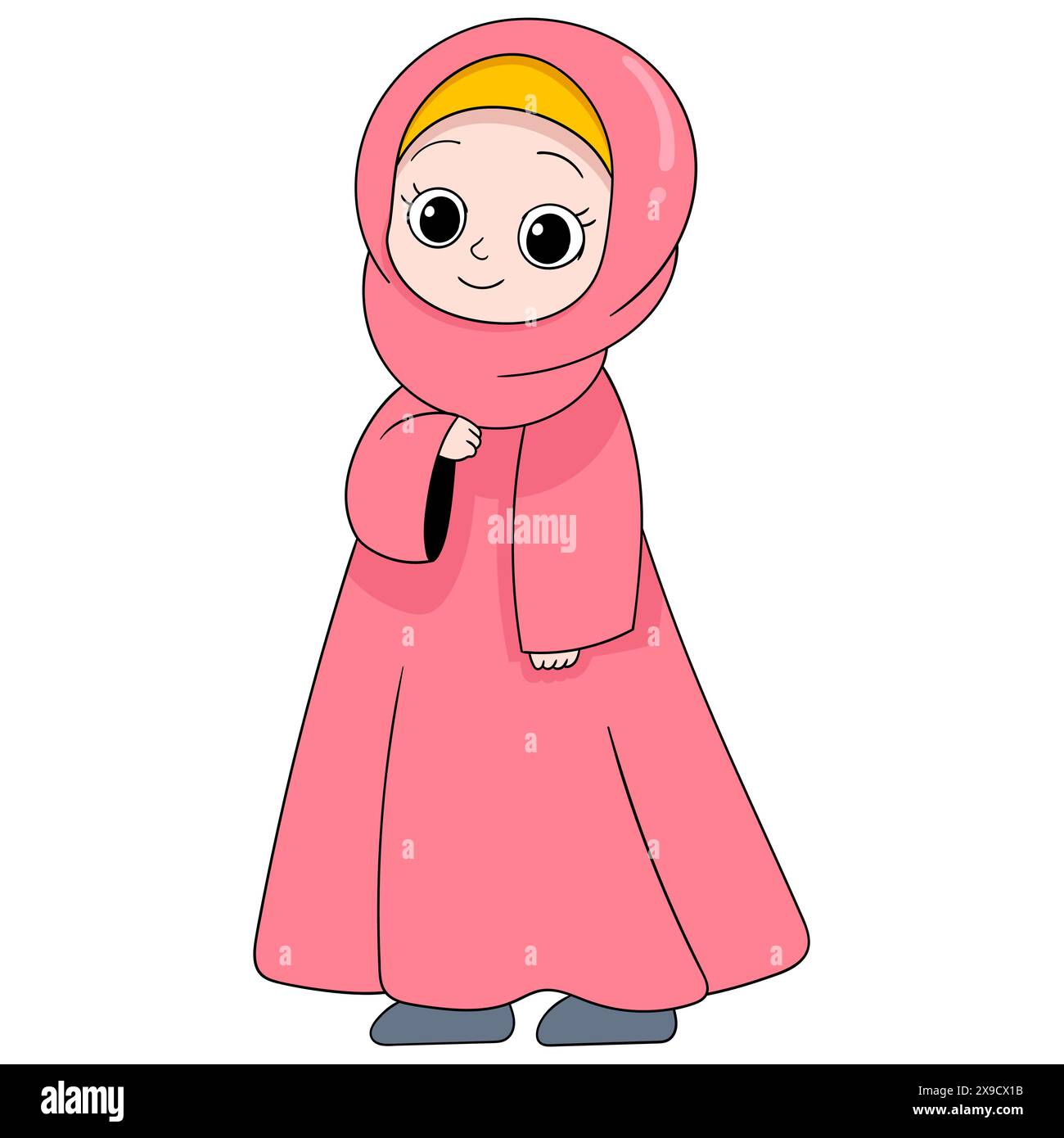 human activity doodle illustration, A beautiful Muslim girl wearing a ...