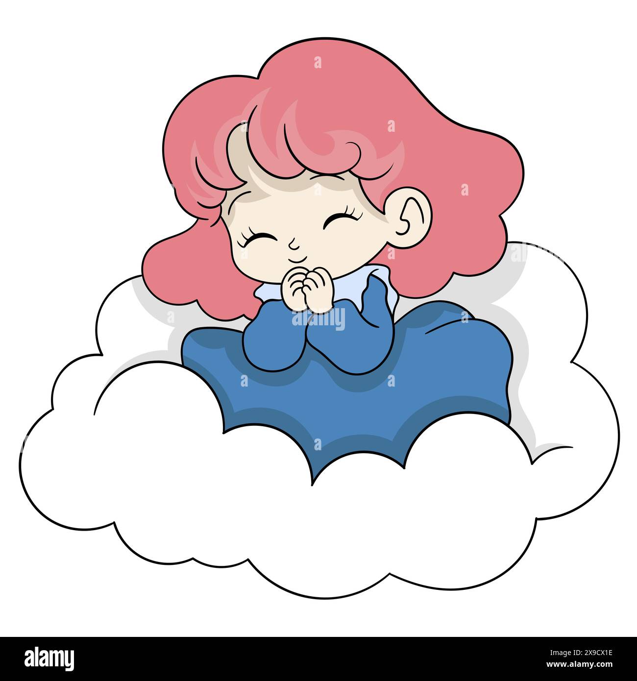 doodle cartoon illustration of fantasy sweet dreams, The red-haired ...