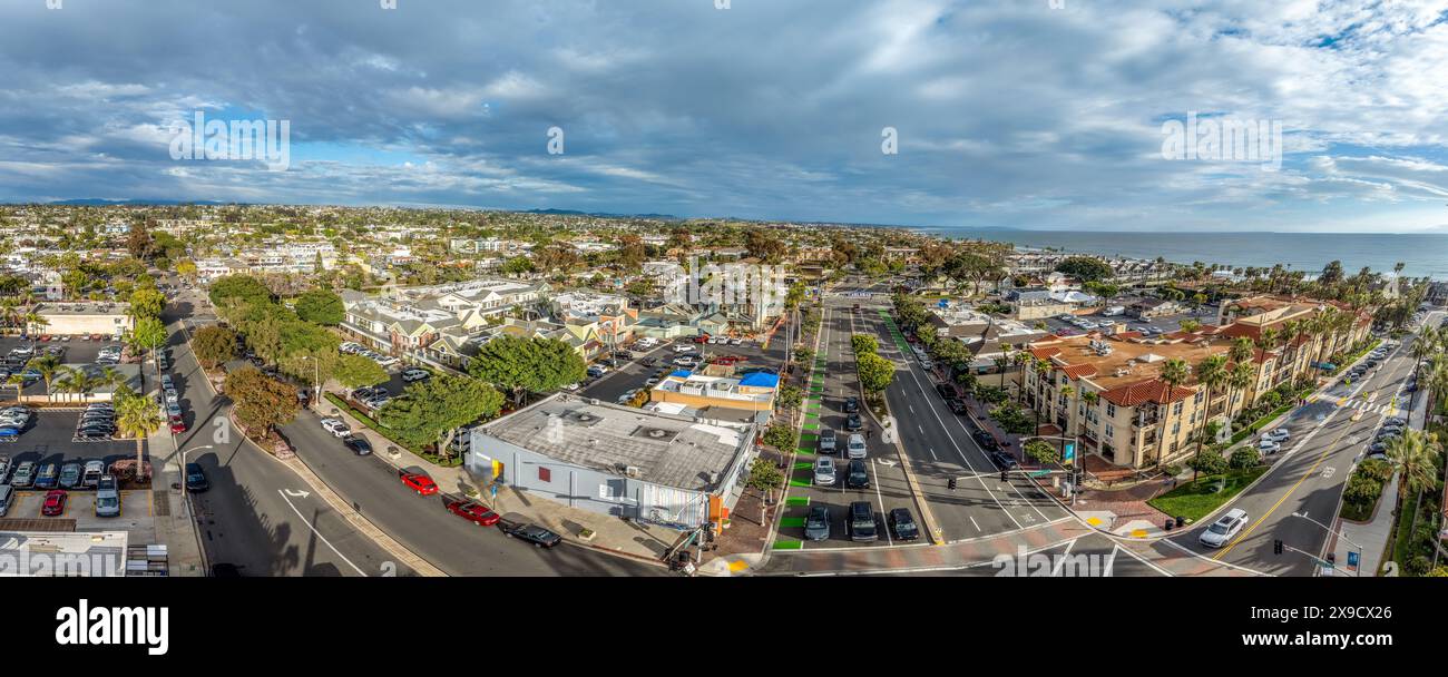 Aerial view of Carlsbad promenade, oceanside villas, holiday rentals ...