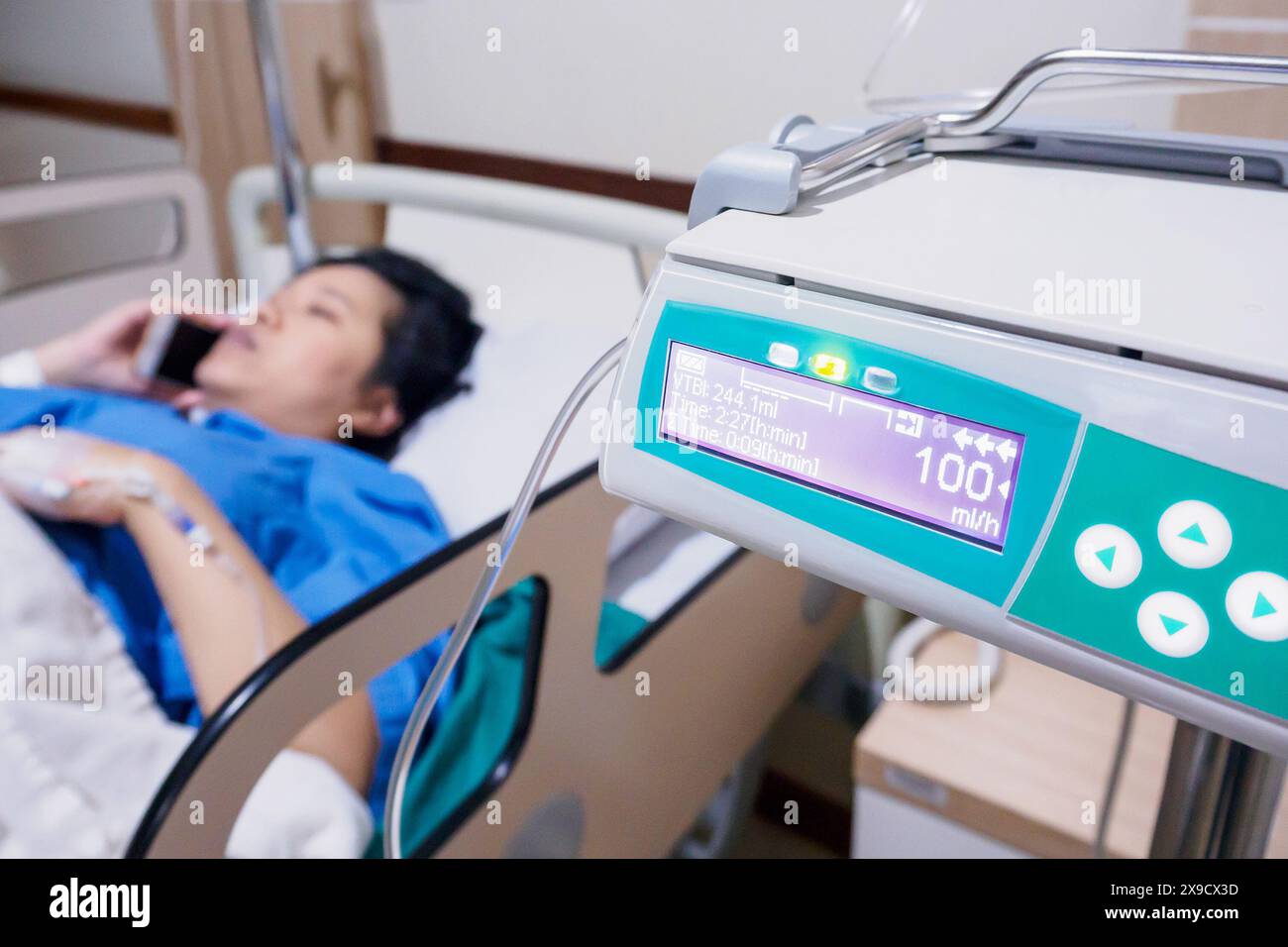 Woman patient lying down In Hospital Bed Stock Photo - Alamy