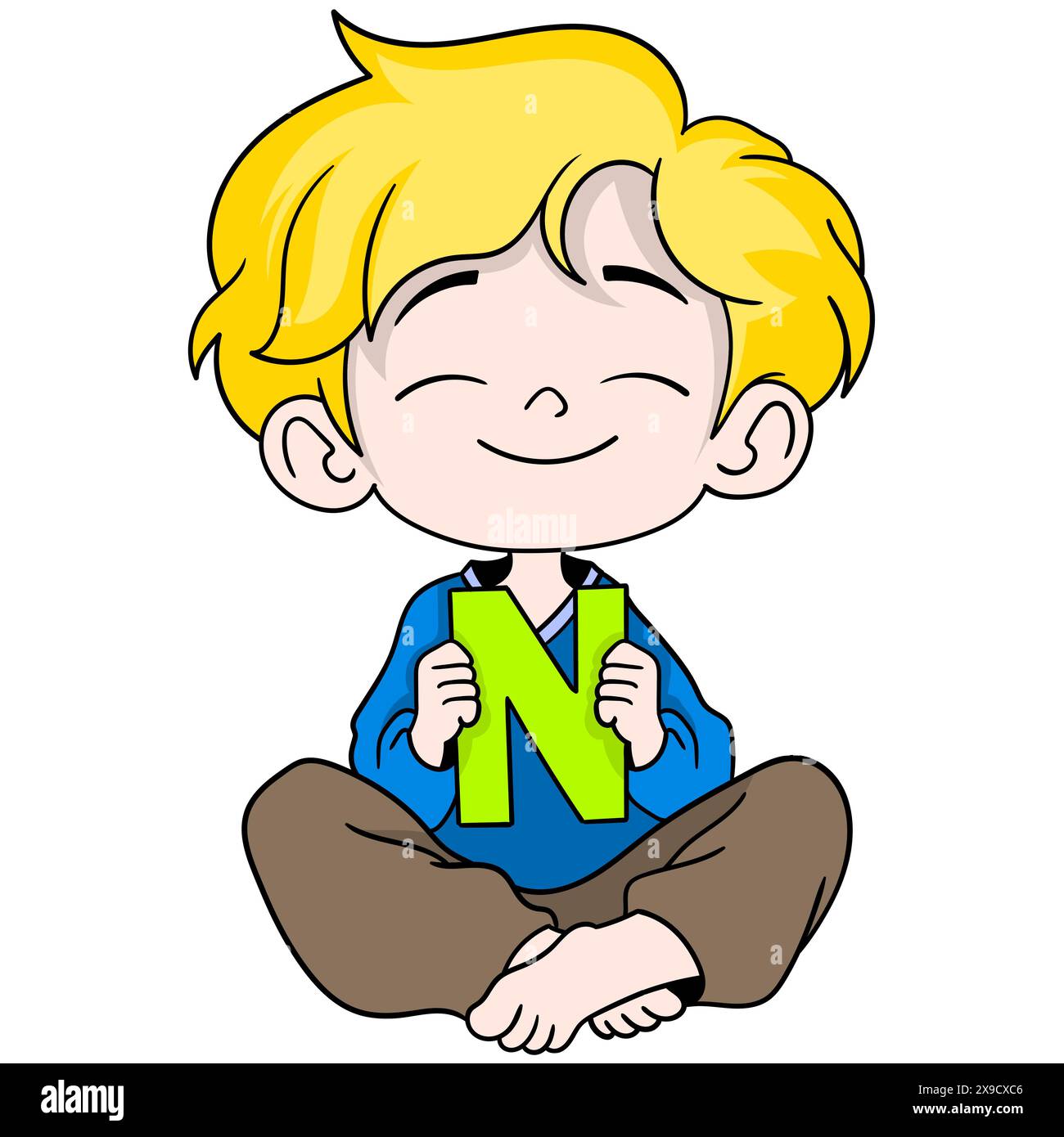 cartoon doodle illustration of early learning, boy is holding the ...