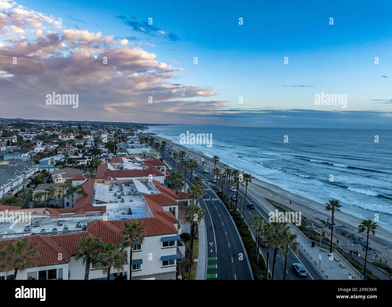 Aerial view of Carlsbad promenade, oceanside villas, holiday rentals ...