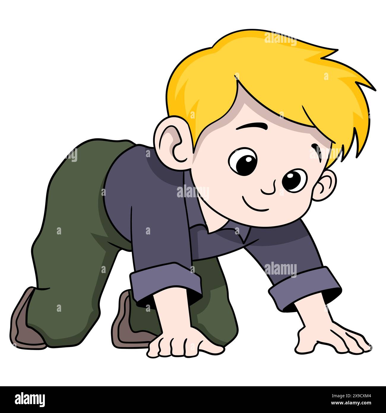 cartoon doodle of human hobby activities, young boy is posing ready to ...