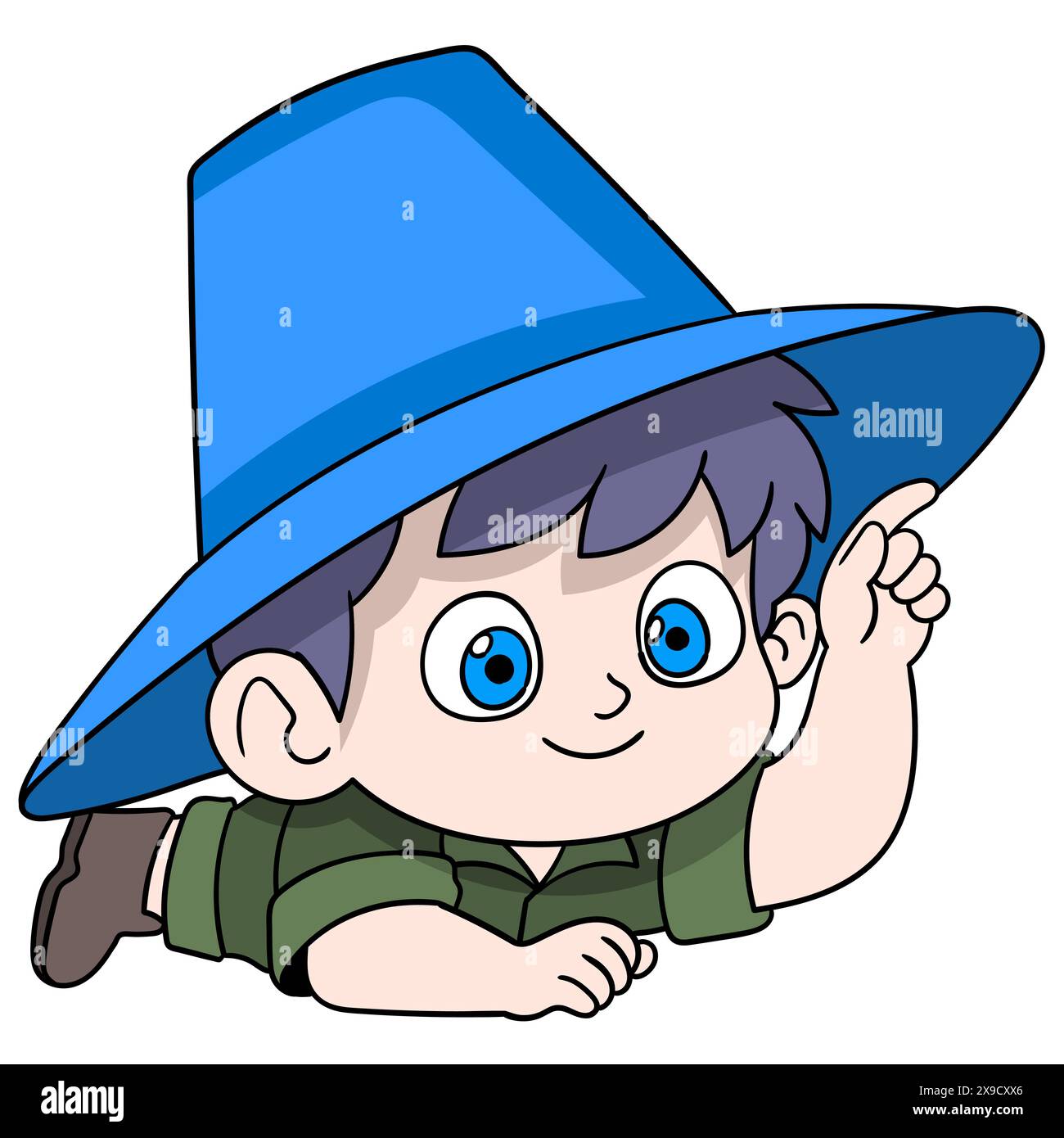 cartoon doodle of human hobby activities, baby boy scout is on an ...