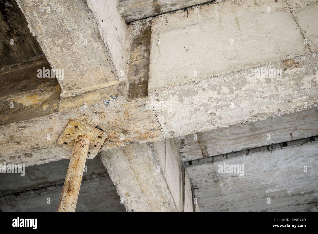 building under construction with iron steel support concrete beams ...