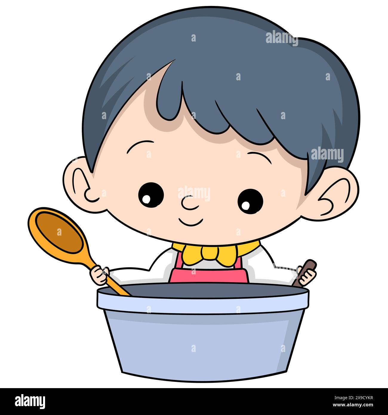 cartoon doodle of human hobby activities, little boy is learning to ...