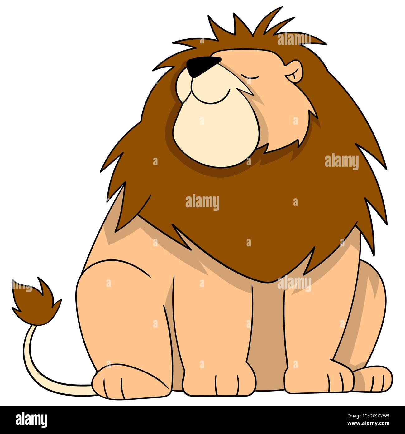 cartoon doodle of animals doing activities, A fat male lion was sitting ...