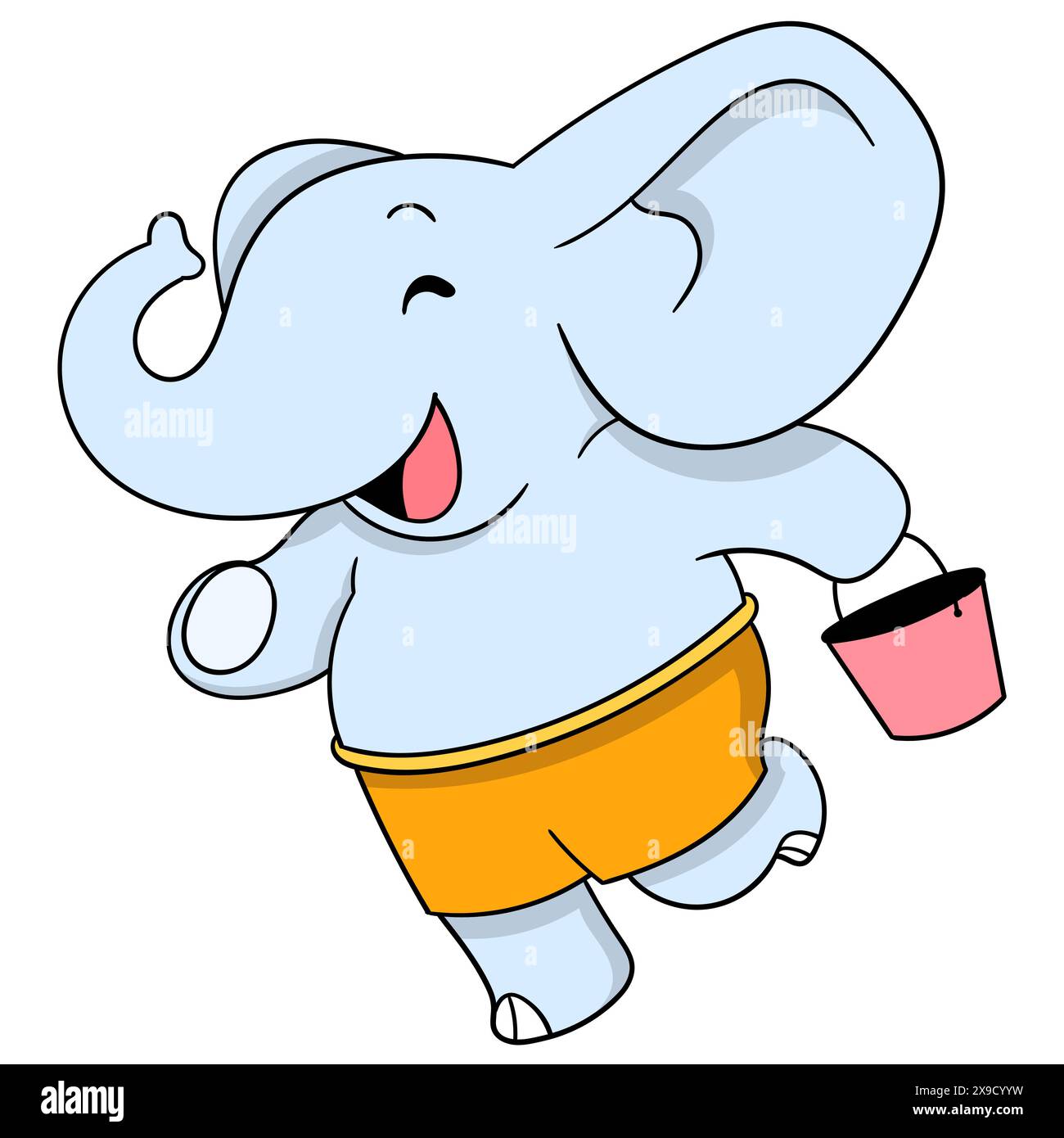 cartoon doodle of animals doing activities, an elephant wearing shorts ...