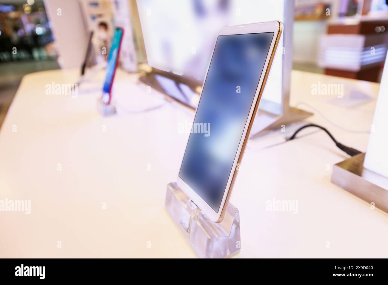 New mobile smartphone in telecommunication electronic store display ...