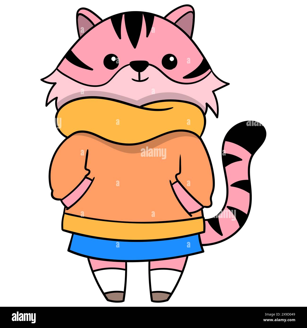 cartoon doodle of animals doing activities, young tigress wearing ...