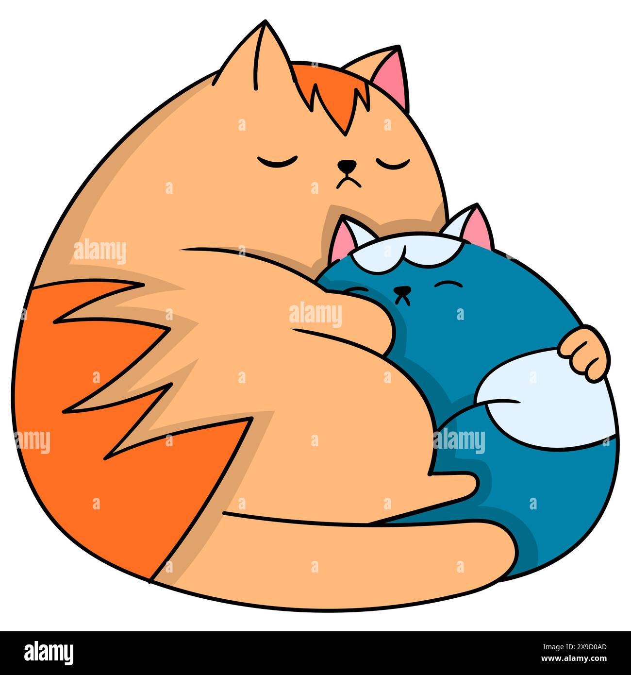 pet cartoon doodle, two pet cats hug each other as a sign of affection ...