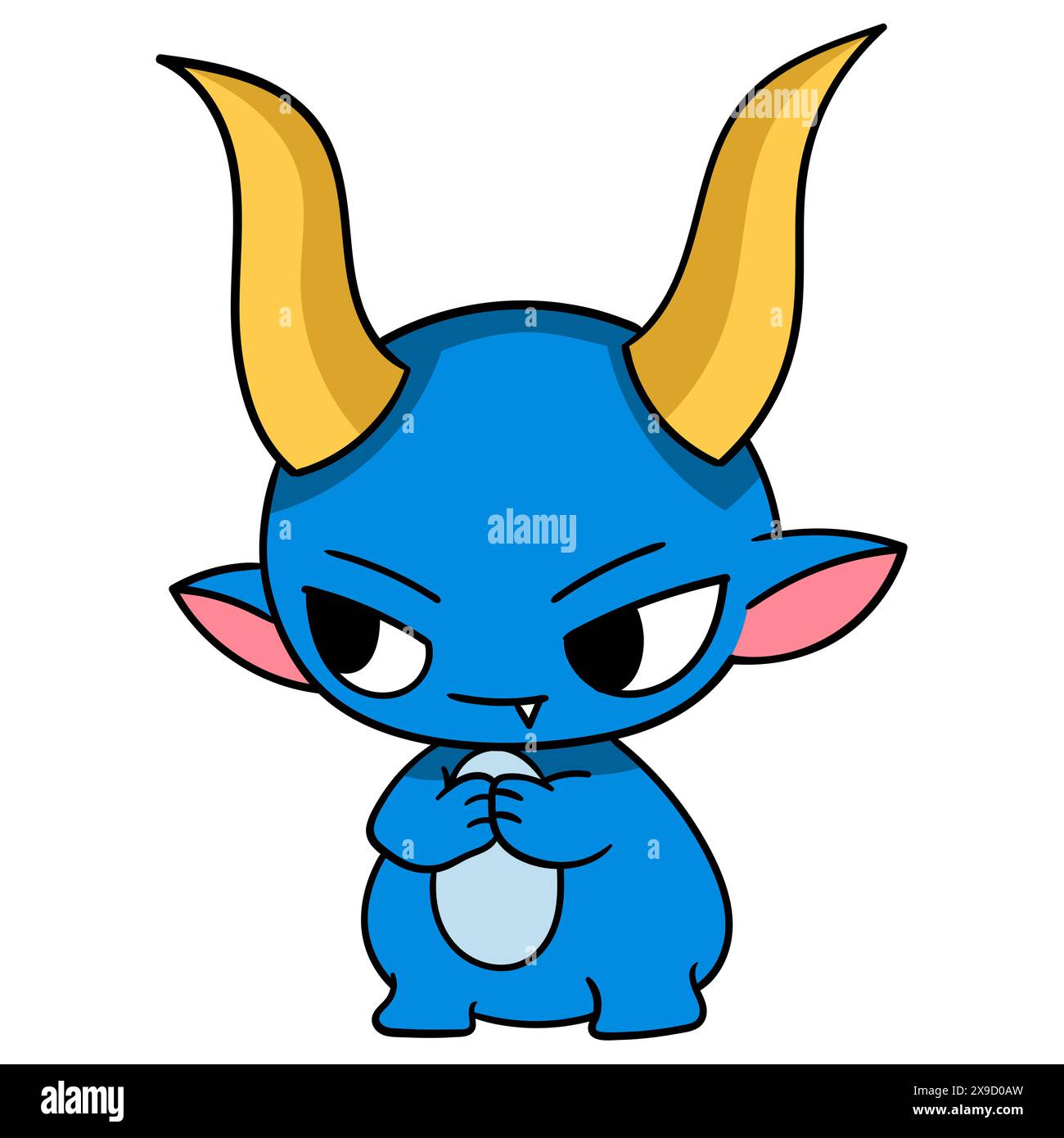 doodle cartoon cute character, green colored devil acting thinking ...