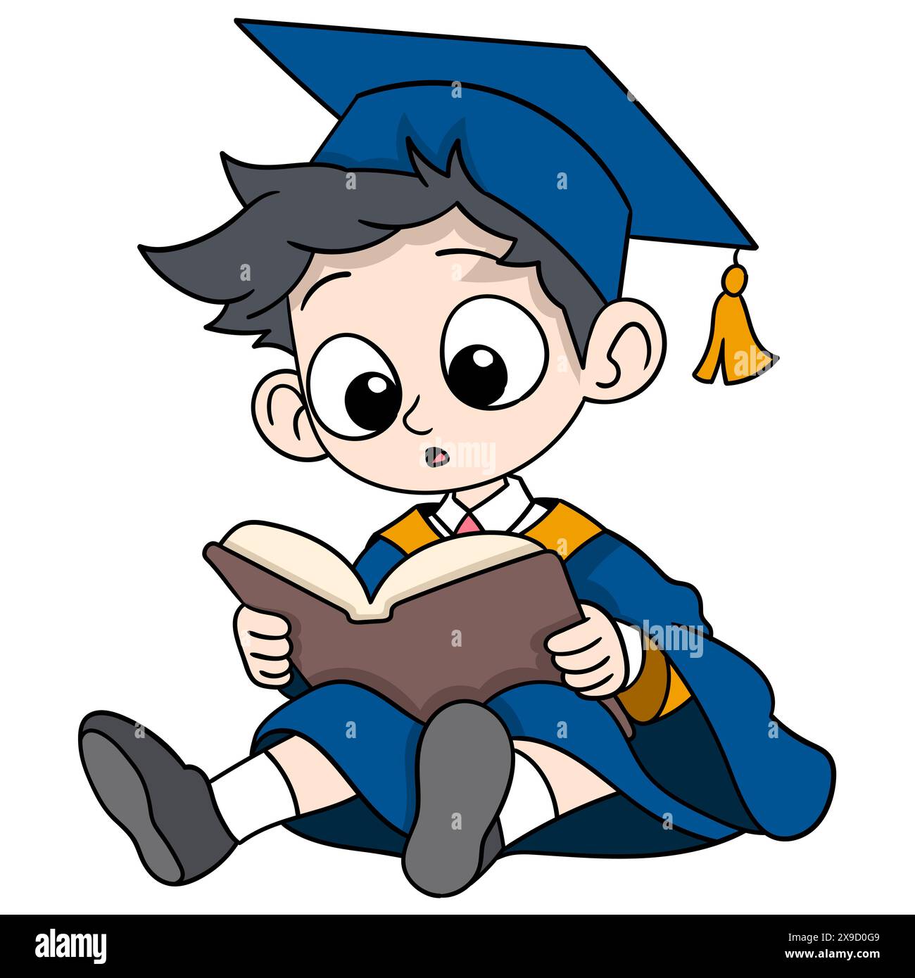 educational cartoon doodle, young graduate wearing a university ...