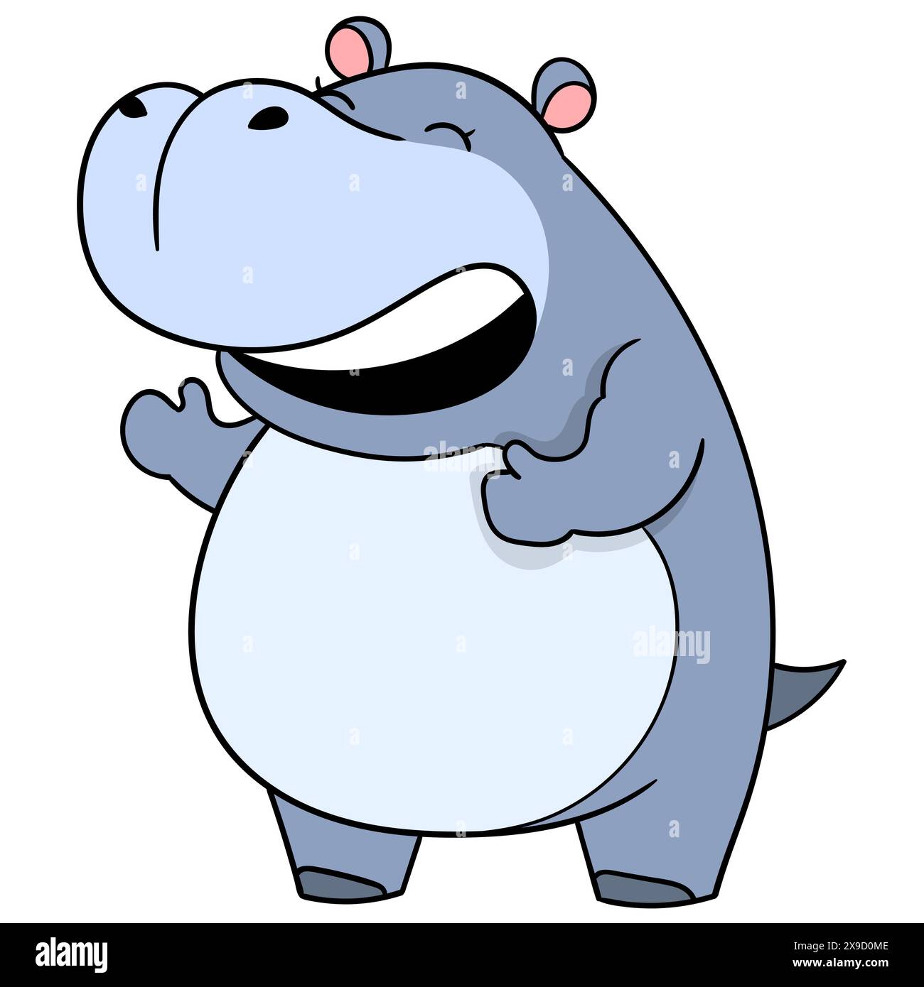 Cute animal cartoon doodle, cute fat hippo laughing happily Stock ...