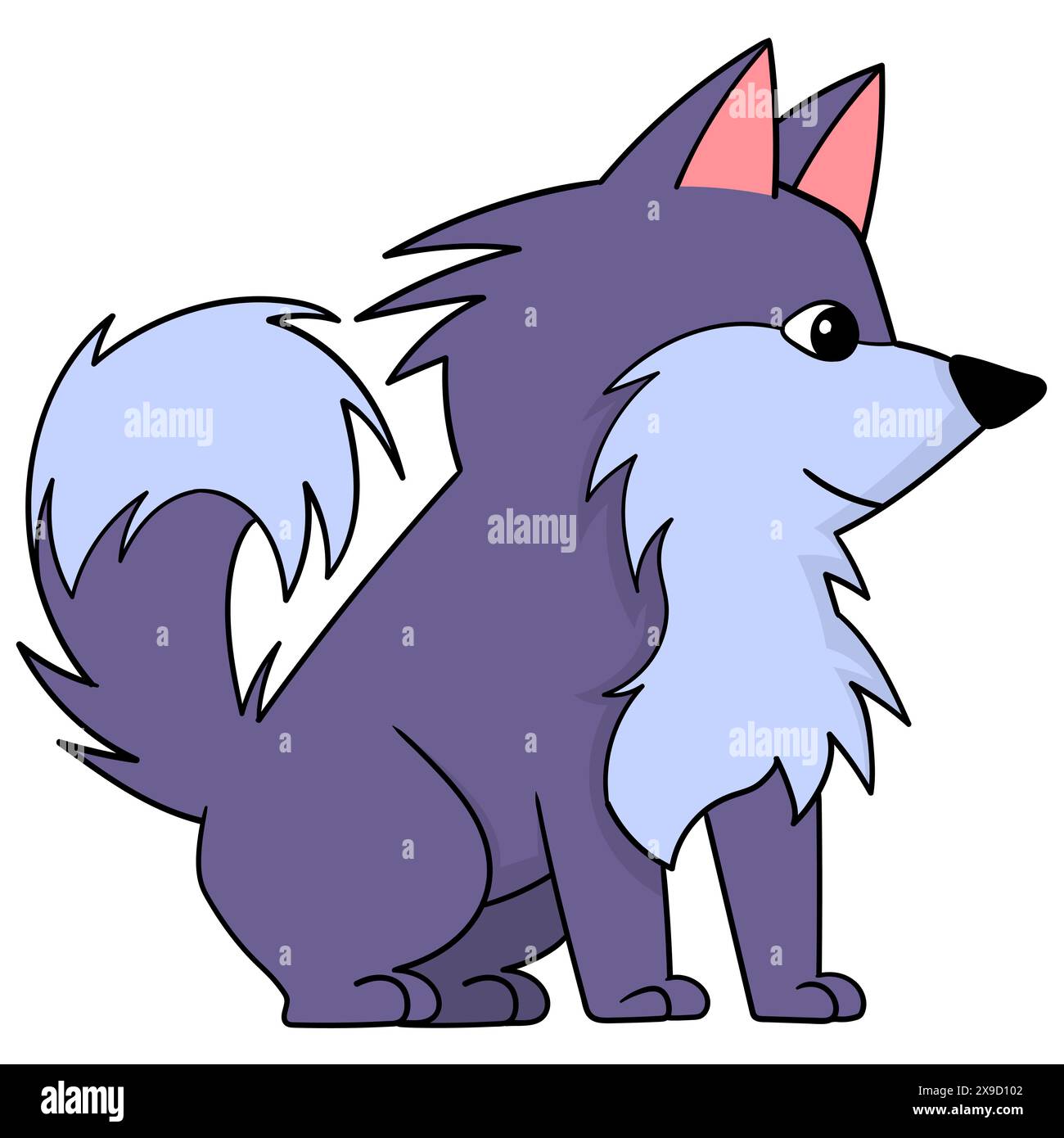 cartoon doodle of animals doing activities, the purple haired wolf was ...