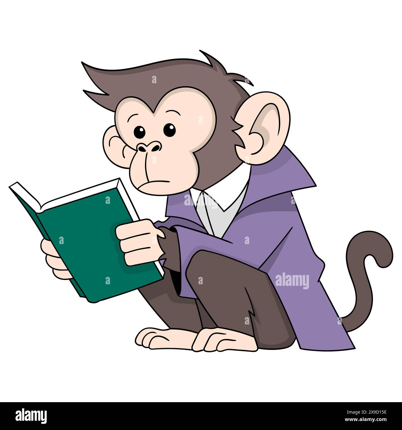 cartoon doodle of animals and science, monkey squatting carrying a ...