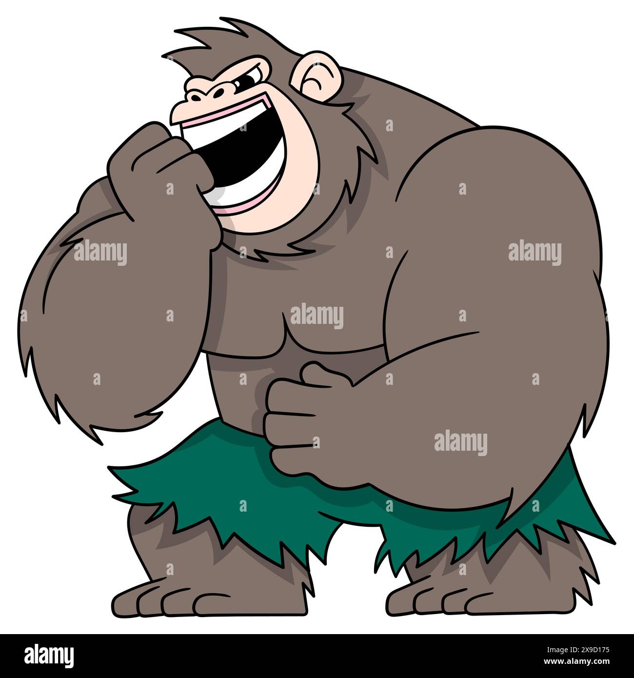 Scary animal cartoon doodle, big gorilla wearing shorts with big ...