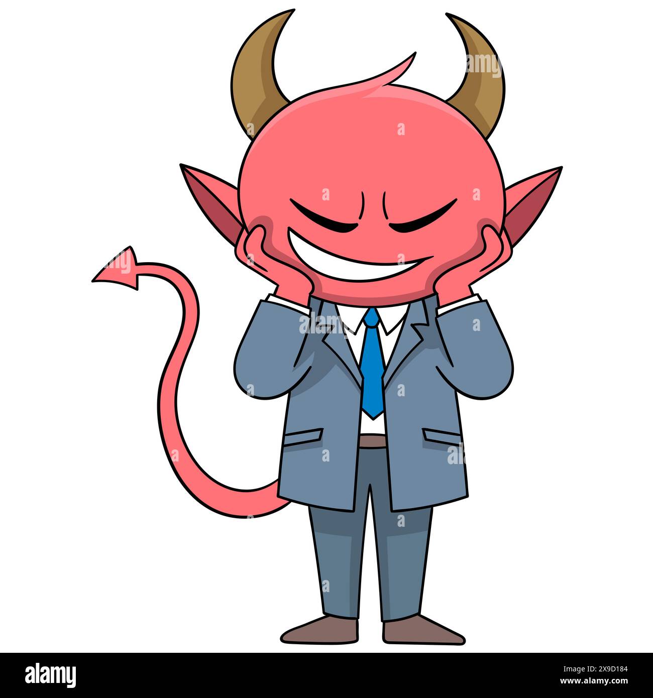 cartoon doodle of business activities, devil businessman is planning ...