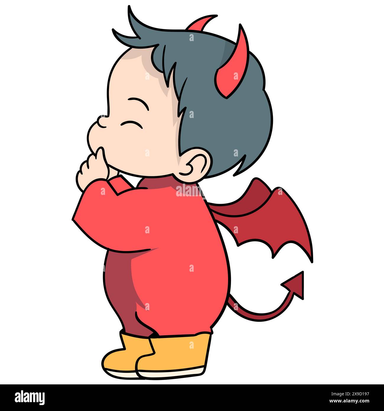 Cute baby cartoon doodle, fat baby wearing a red devil costume for ...