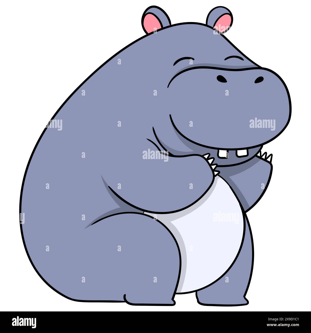 Cute animal cartoon doodle, fat hippo sitting smiling friendly Stock ...