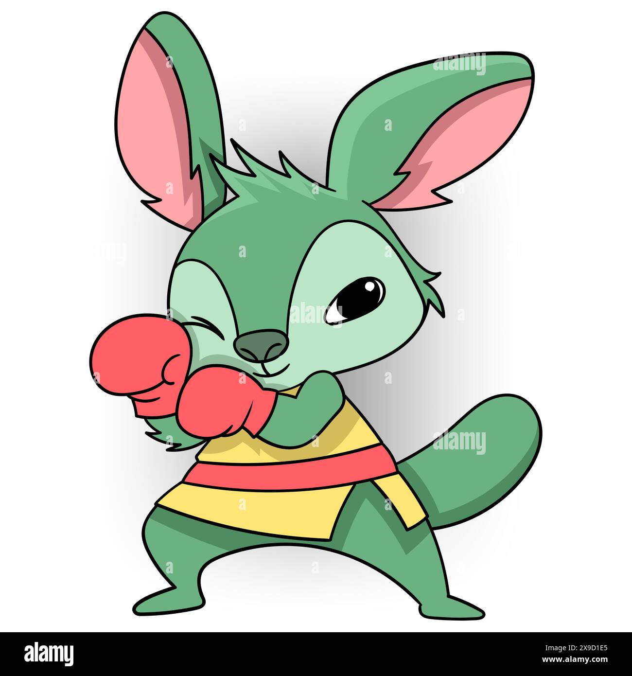 cartoon doodle of cute animal activities, rabbit is in defense mode ...