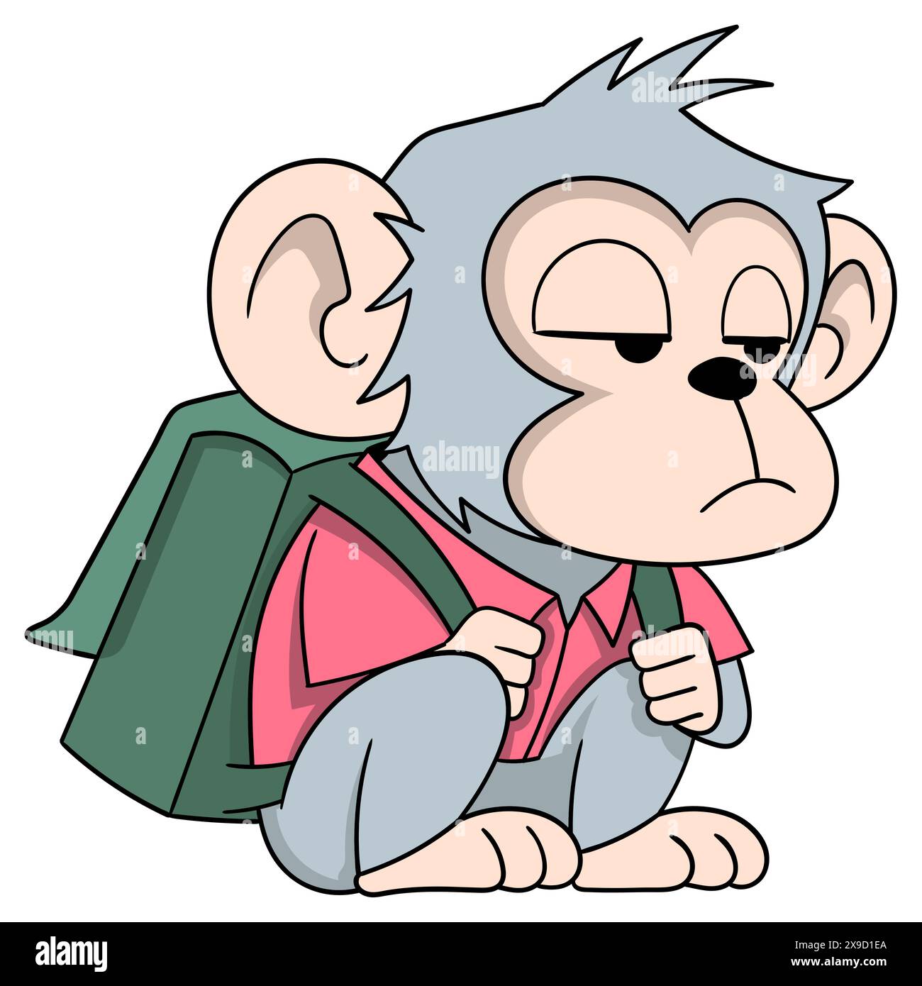 educational cartoon doodle, a male monkey student is sitting carrying a ...