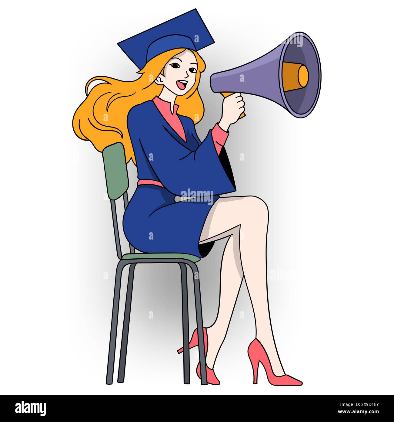 doodle cartoon media announcement, lecturer using a megaphone speaker ...