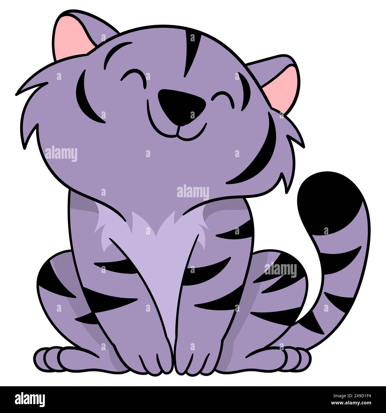 cartoon doodle of animals doing activities, purple tiger is sitting ...