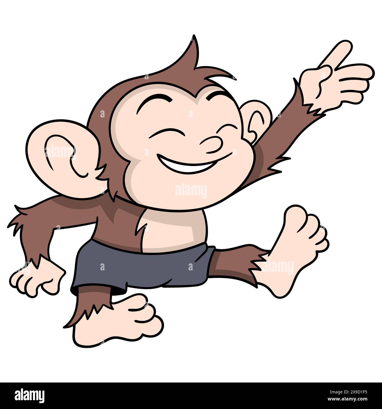Cute animal cartoon doodle, monkey child having fun jumping up and down ...