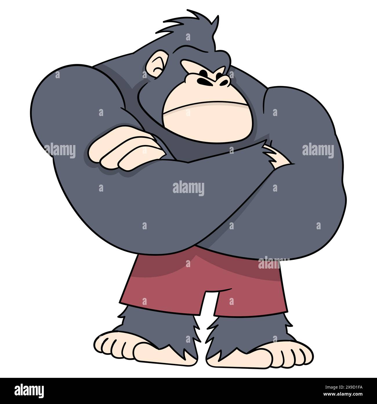 doodle cartoon animal exercising, big gorilla wearing shorts with big ...