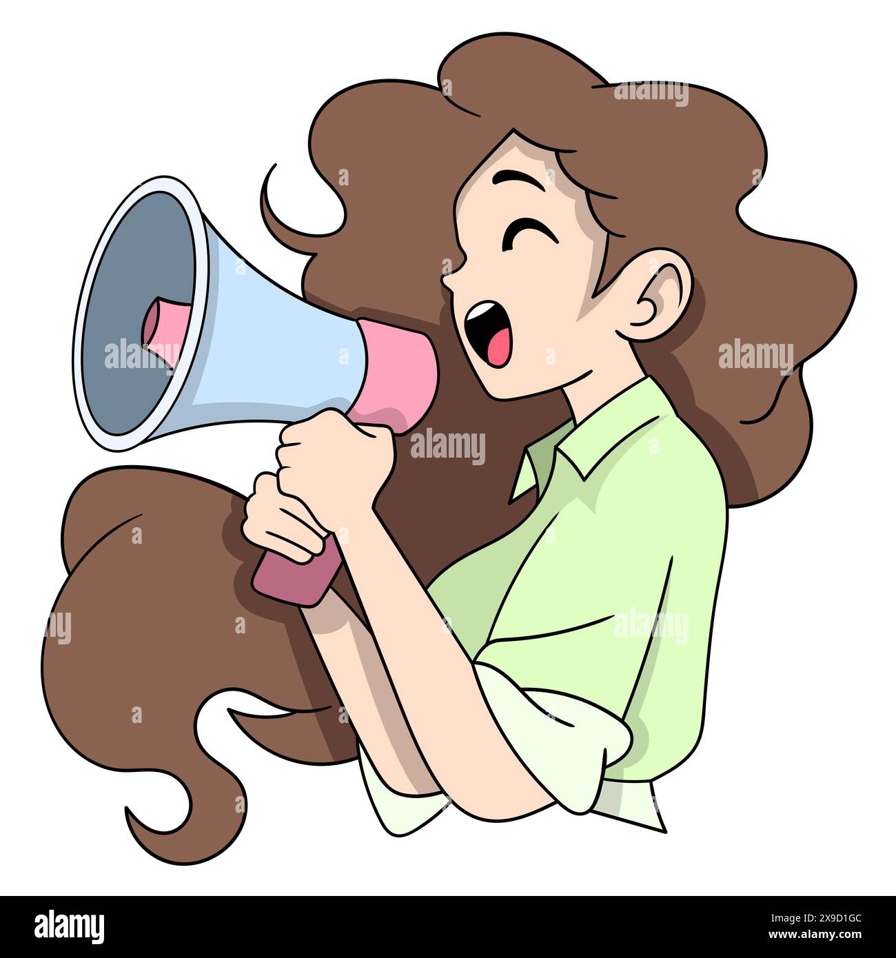 cartoon doodle of business activities, beautiful woman giving a job ...