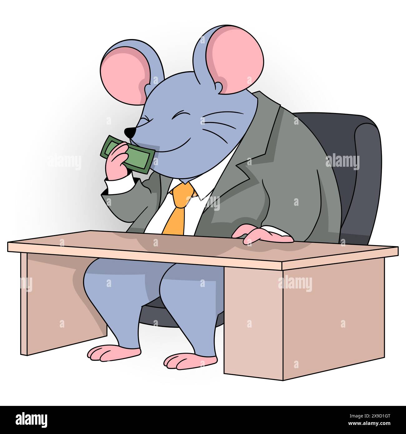 doodle cartoon animal character, mouse businessman boss sitting ...