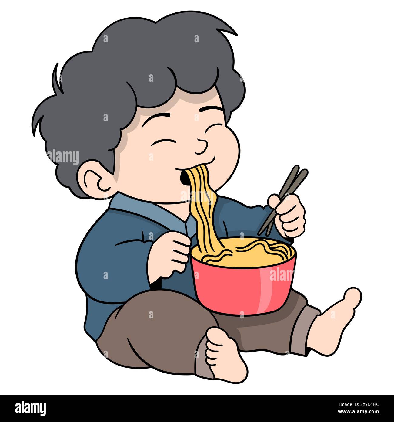 cartoon doodle of children doing activities, baby boy sitting enjoying ...