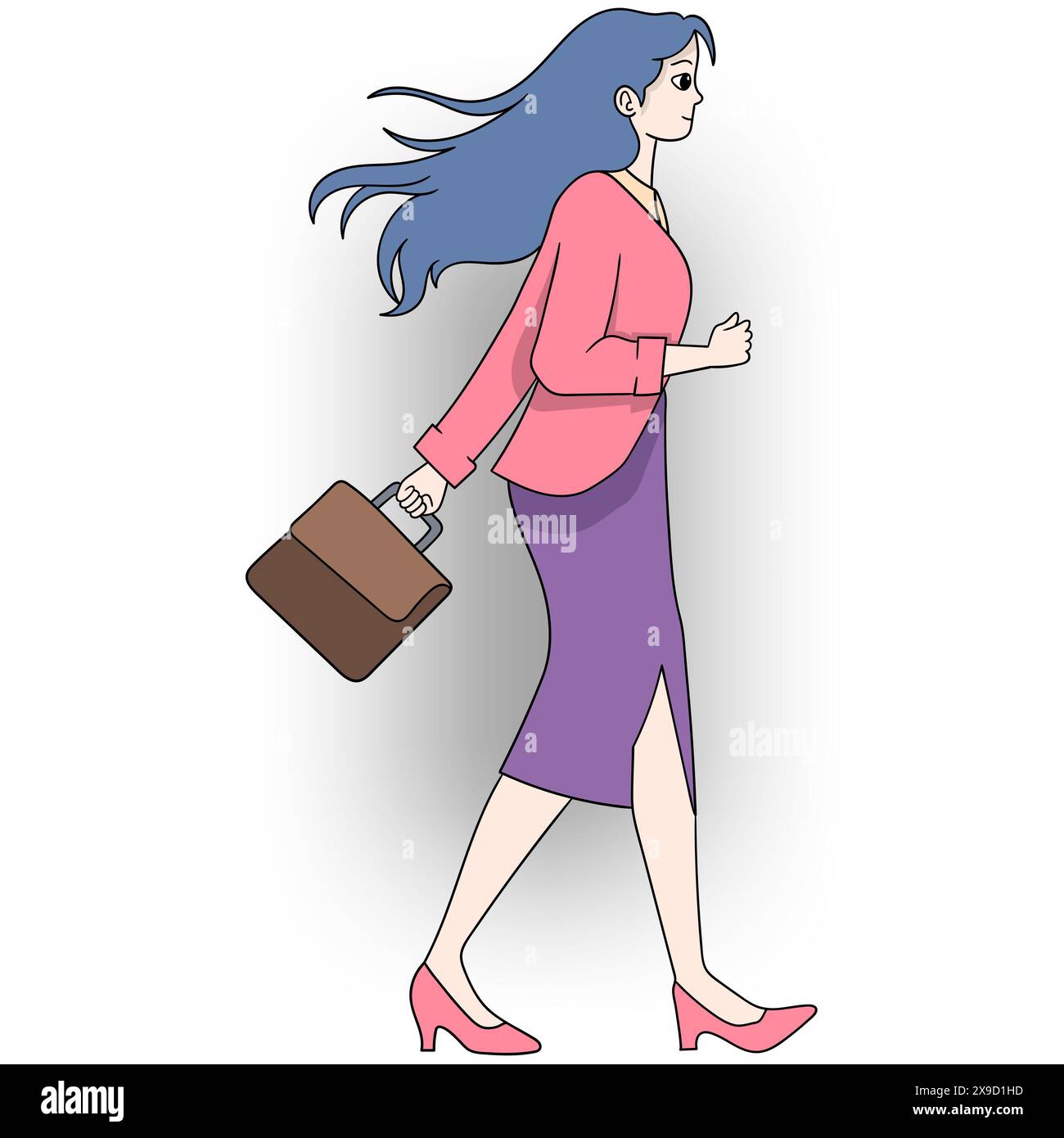 doodle cartoon business worker activities, beautiful woman rushing to ...