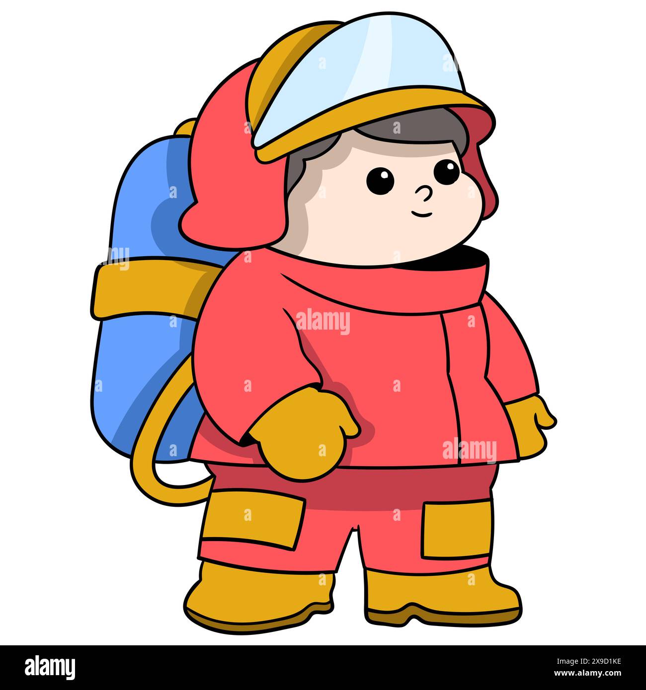 cartoon doodle of work activities, boy firefighter wearing work clothes ...