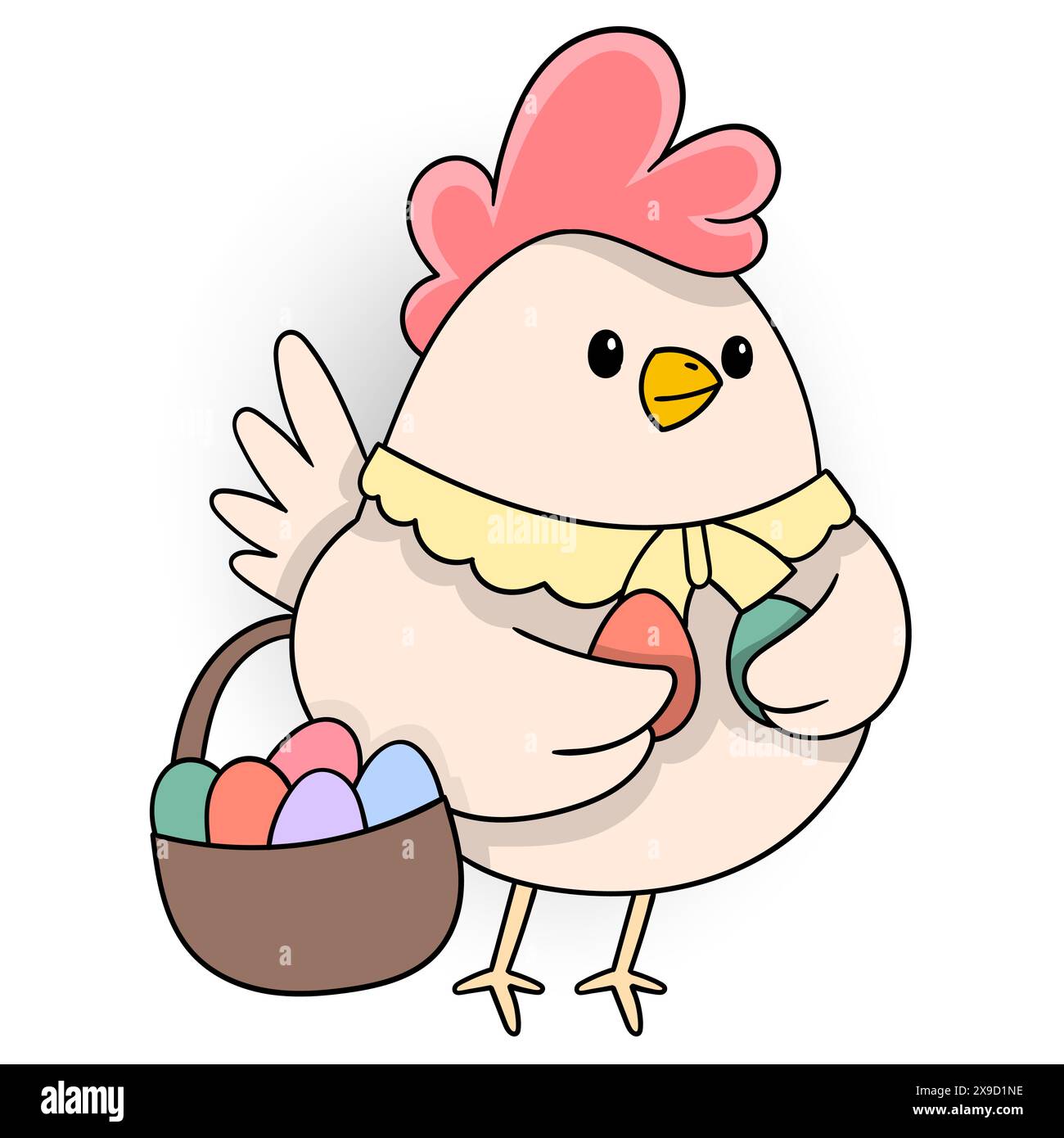 cartoon doodle of cute animals doing activities, a hen is walking ...