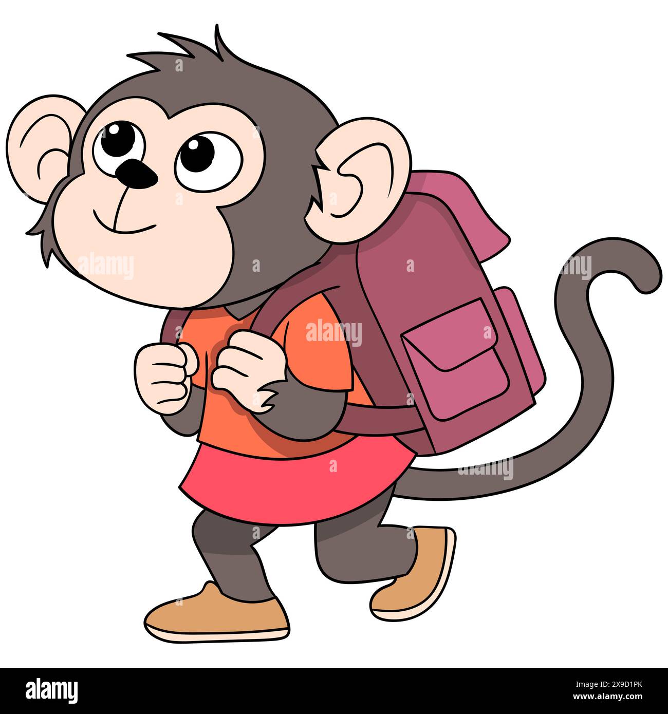 Educational cartoon doodle, female monkey student looking excited about ...