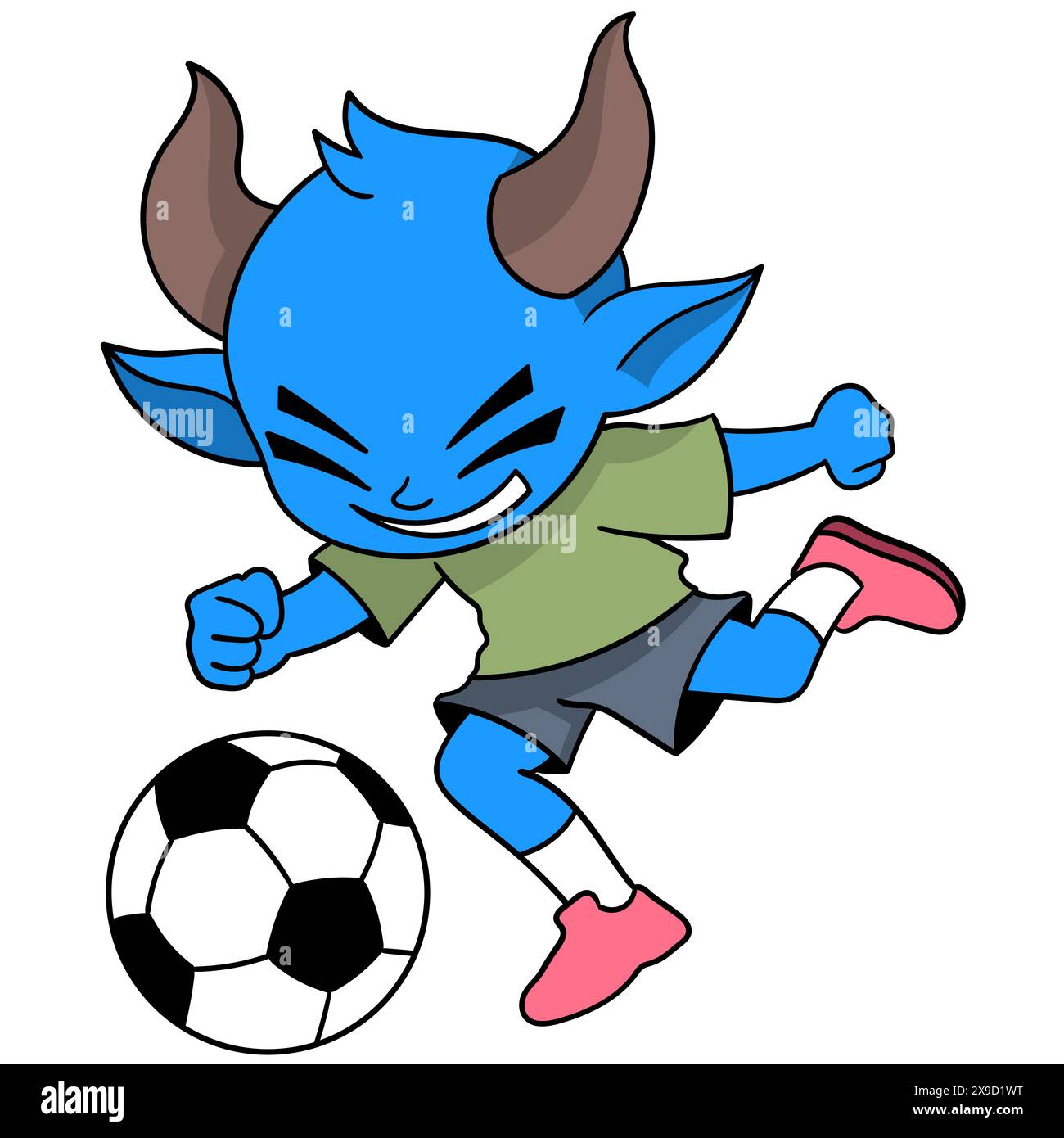 cartoon doodle of sports activities, a horned devil is happily playing ...