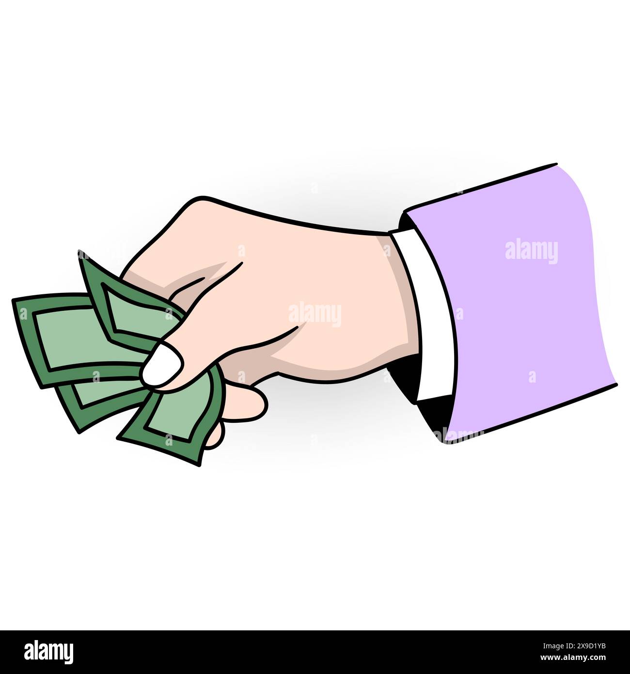 doodle cartoon illustration, hand holding moneyflat; color; icon ...