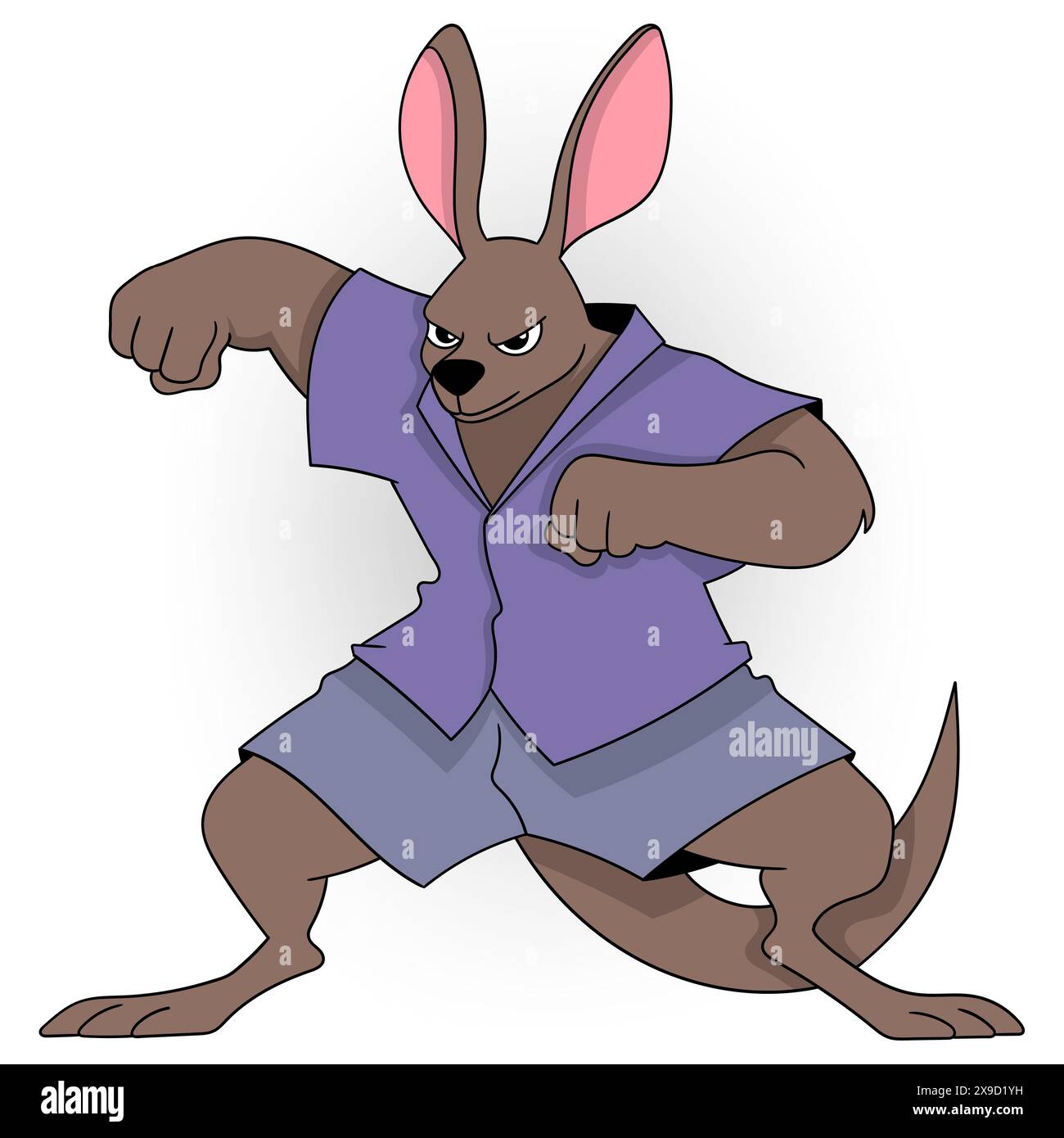 cartoon doodle of animals in action, a male kangaroo is preparing for a ...