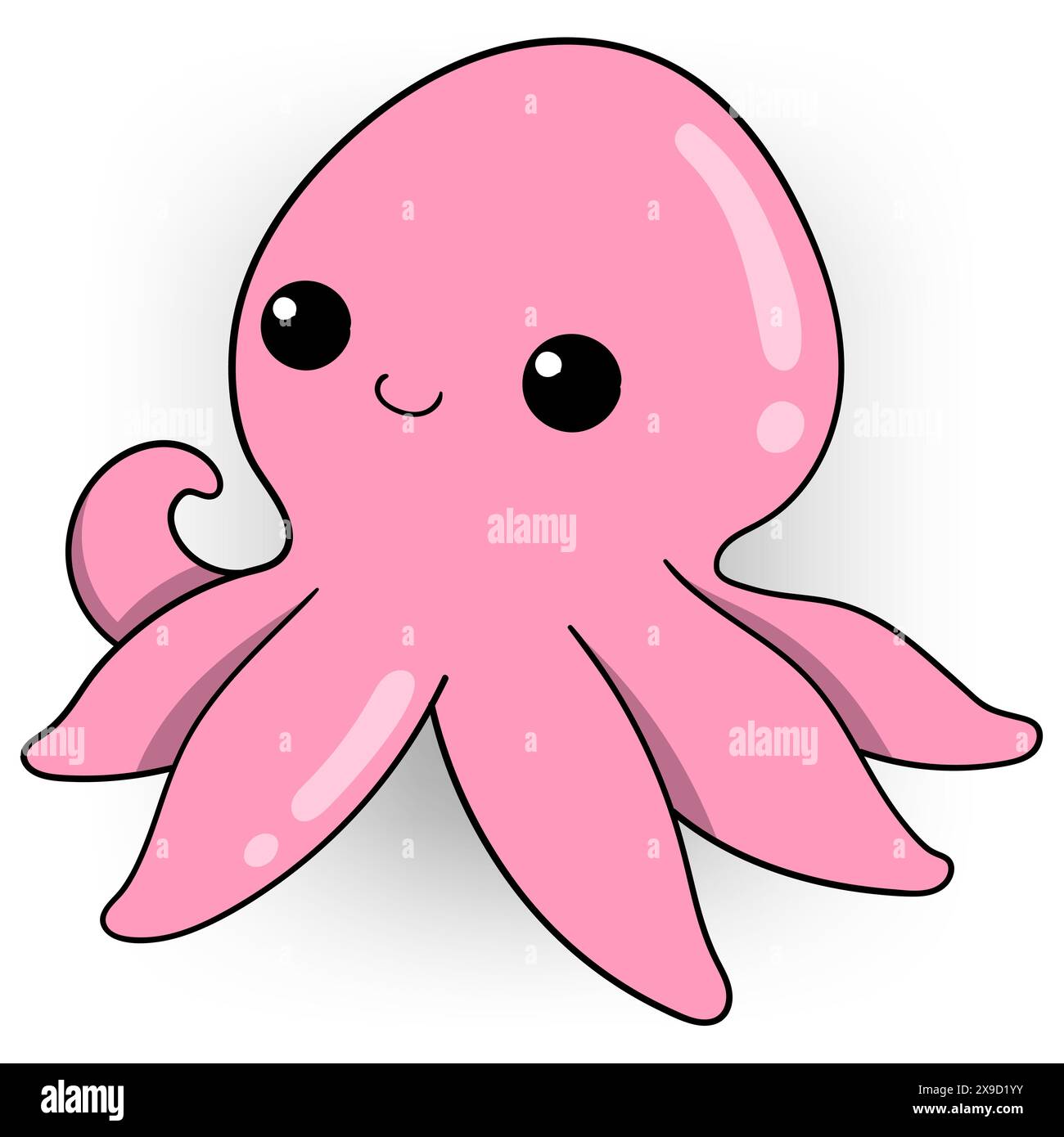Cute cartoon animal doodle, pink octopus with friendly smiling facial ...